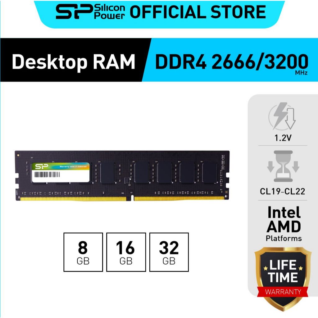 Silicon Power RAM DDR4 PC UDIMM 8GB/16GB/32GB 2666/3200Mhz - Life time ...
