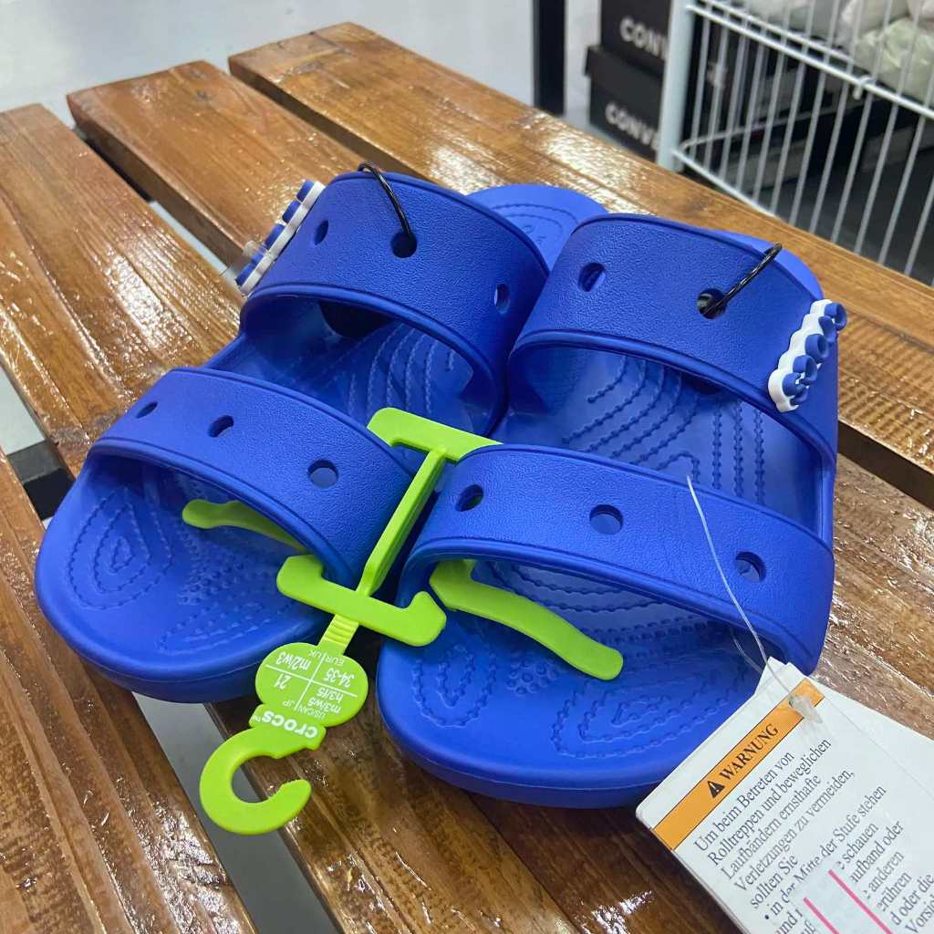 ORIGINAL CROC CLASSIC 2 STRAP SLIDES BLUE BOLT | 206761-4KZ | Shopee ...