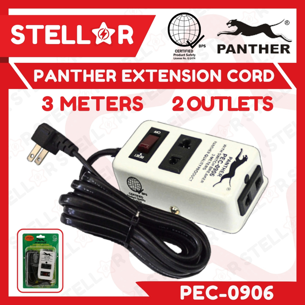 Panther by Stellar PEC-0906 Power Extension Cord Cable Wire w/ Outlet 3 ...