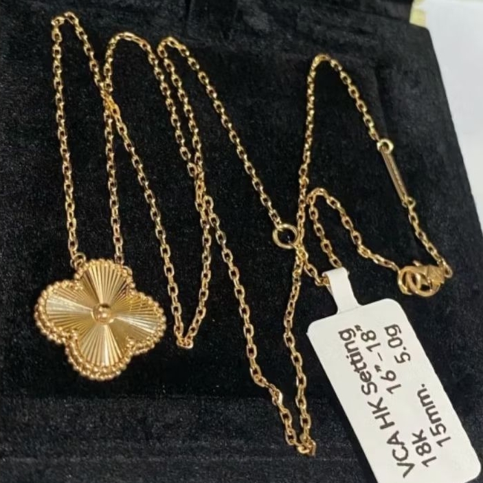 HK SETTING GUILLOCHE VC@ NECKLACE 18K GOLD (SOLID) | Shopee Philippines