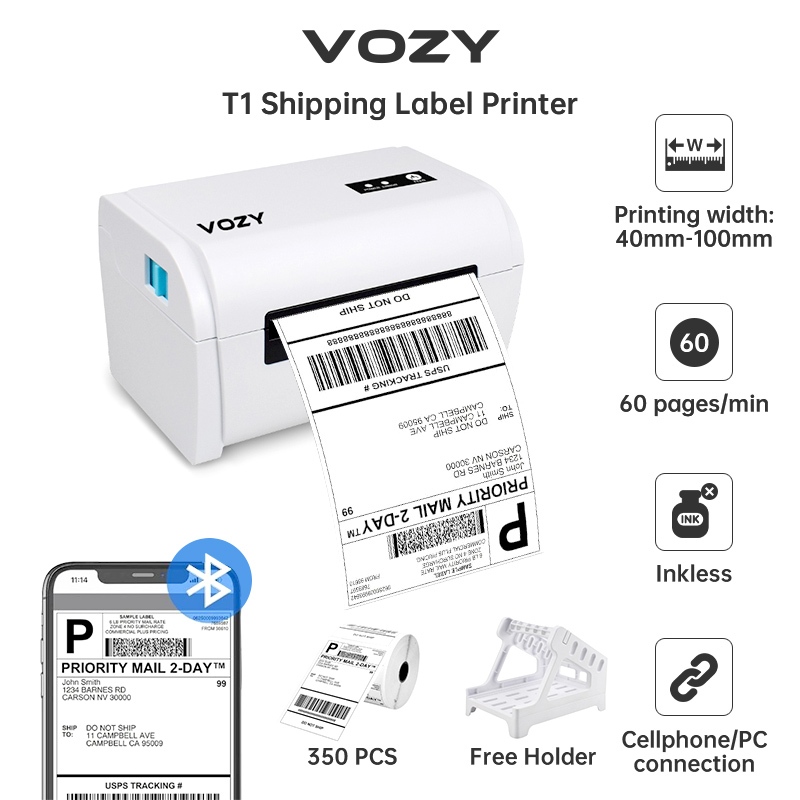 VOZY T1 PC/Cellphone Bluetooth/USB Thermal Printer Waybill Label ...