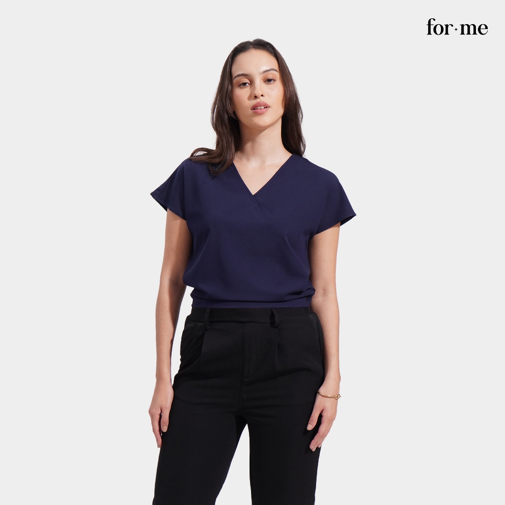 ForMe Wrap Blouse For Women (Navy Blue) | Shopee Philippines