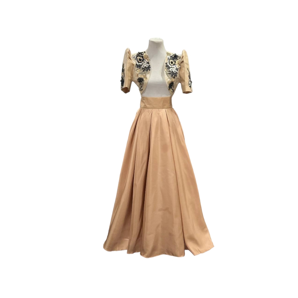 Modern Filipiniana Bolero crop top and palda color Mocha | Shopee ...