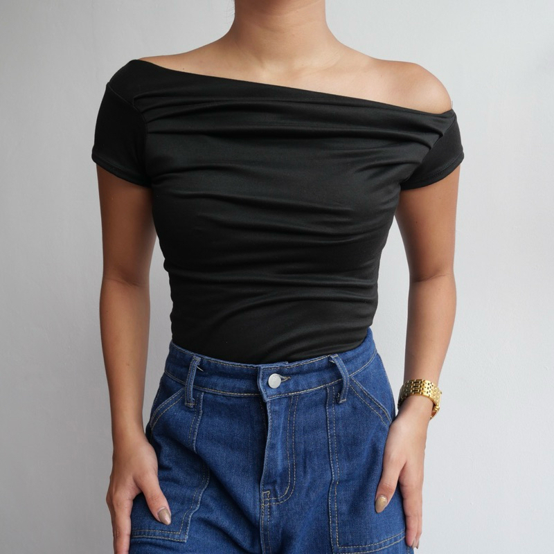 VXN- Amira- Asymmetrical Basic Cotton Strechable Top | Shopee Philippines