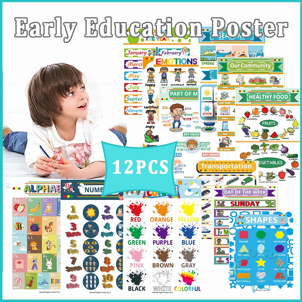 12Pcs Chart For Kid Educational Wall English Alphabet Numbers Chart ...