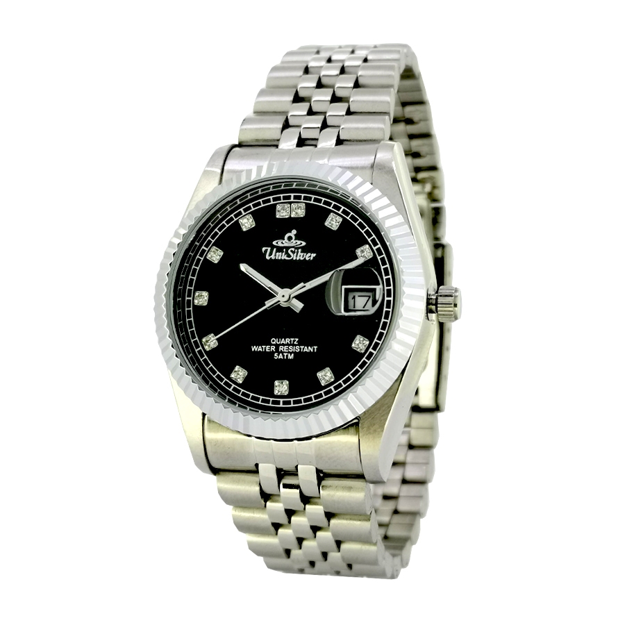 UniSilver TIME Women's Medium size Silver / Black Analog Stainless ...