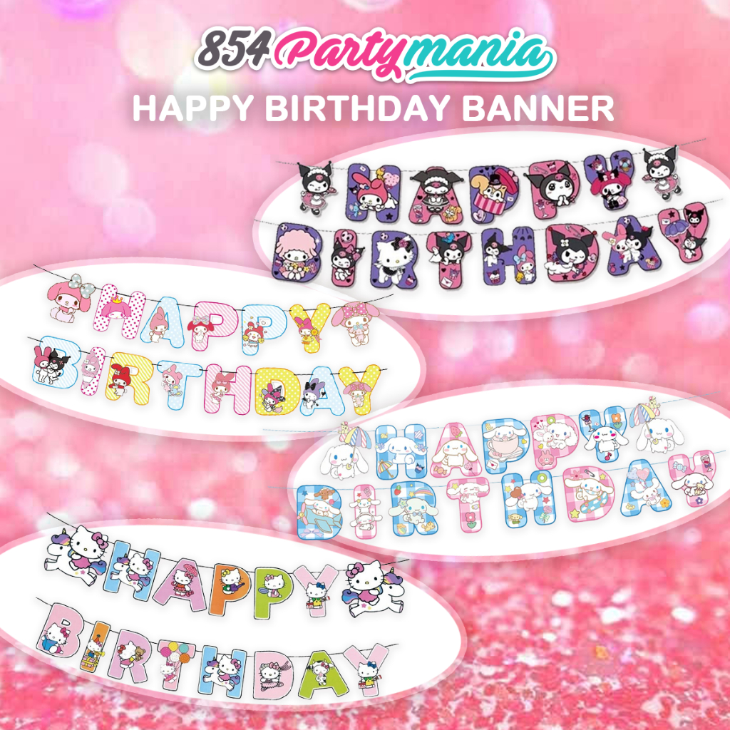 birthday banner happy birthday sanrio cina kitty kuromi melody happy ...