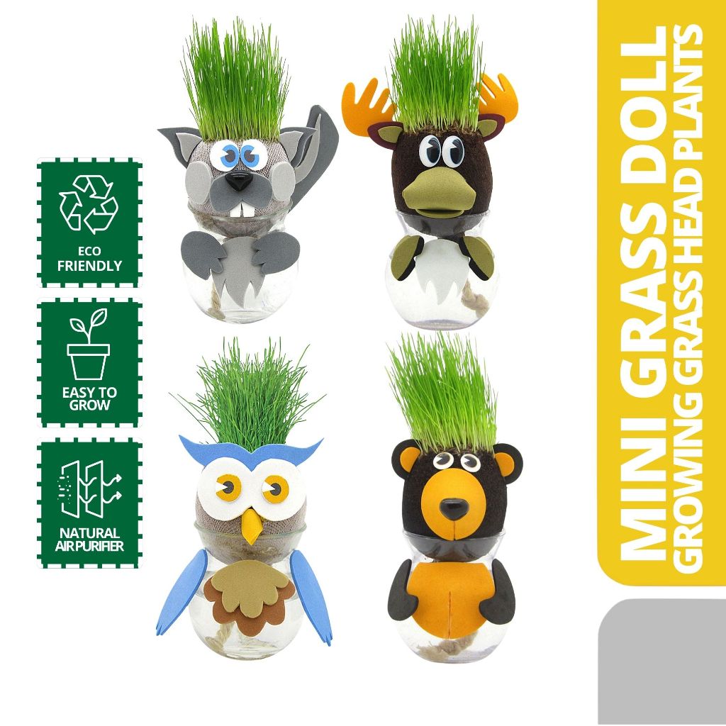 Grass Doll Animal Collection Mini Growing Grass Head Plants Potted ...