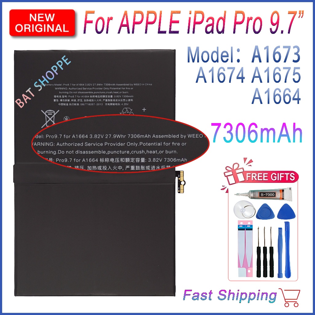 100% Genuine A1664 A1673 A1674 A1675 Tablet Battery For iPad Pro 9.7 inch 7306mAh +Free Tools ...