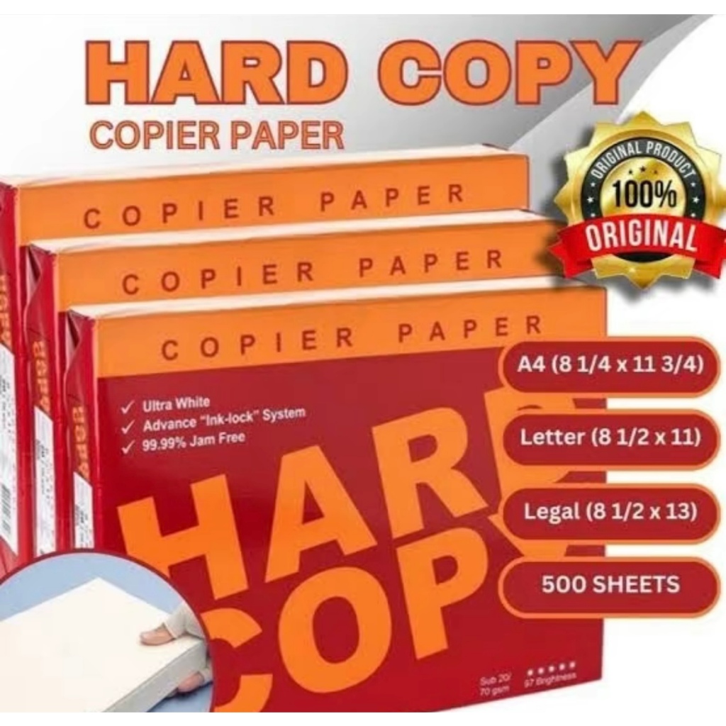 Hard Copy Bond/Copy Paper per -500 Sheetsper Ream (Letter, A4 and Long ...