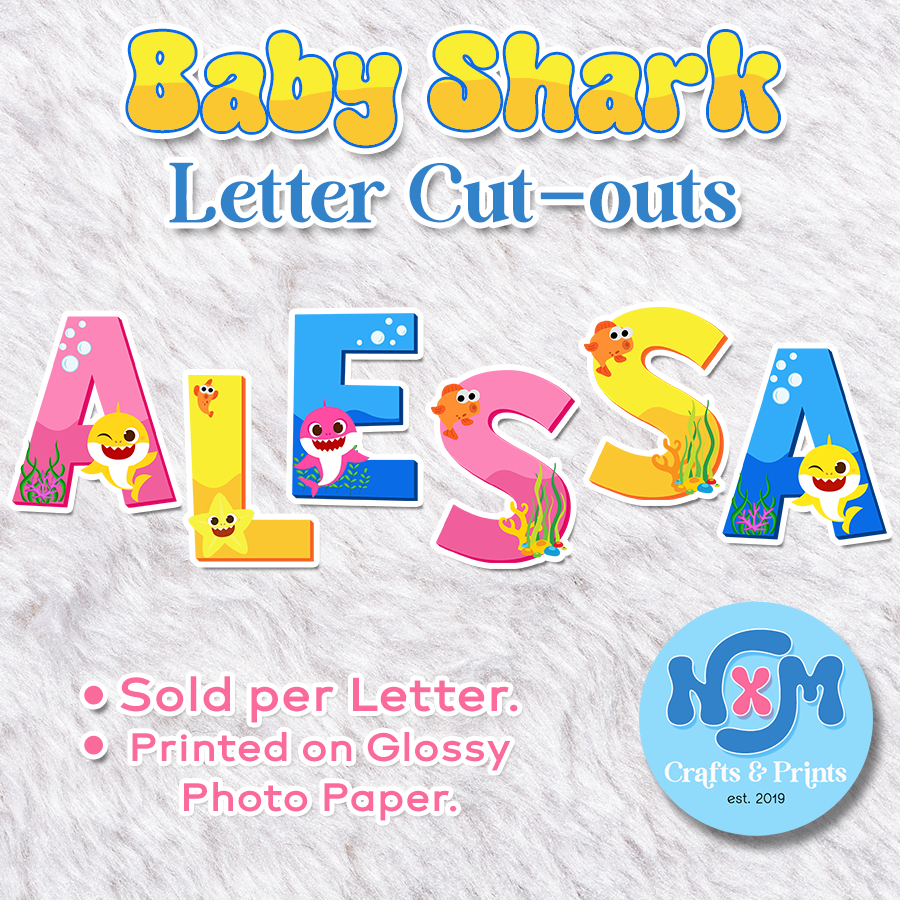 [PER LETTER] BABY SHARK Name Letter Cutout Banner Backdrop diy party ...