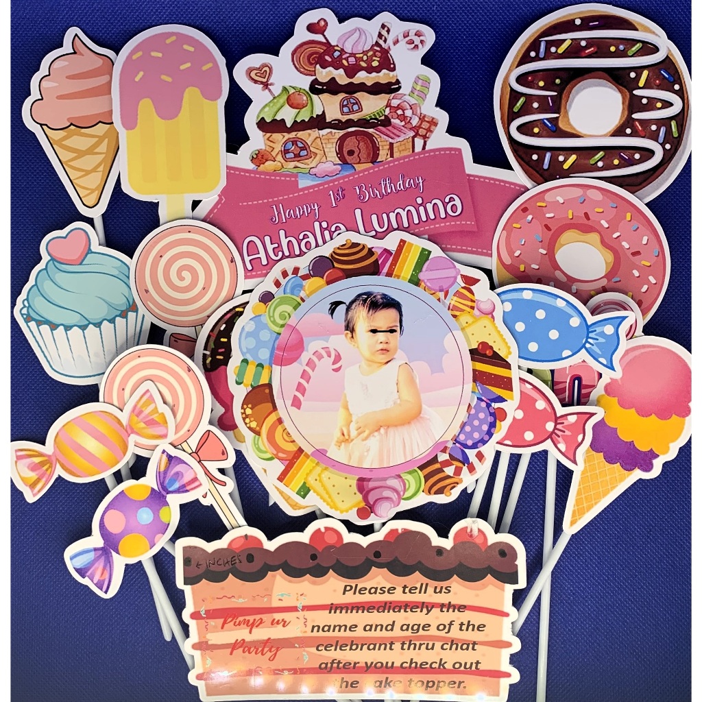 CANDY LAND DESIGN CAKE TOPPER with personalized name and age of the ...