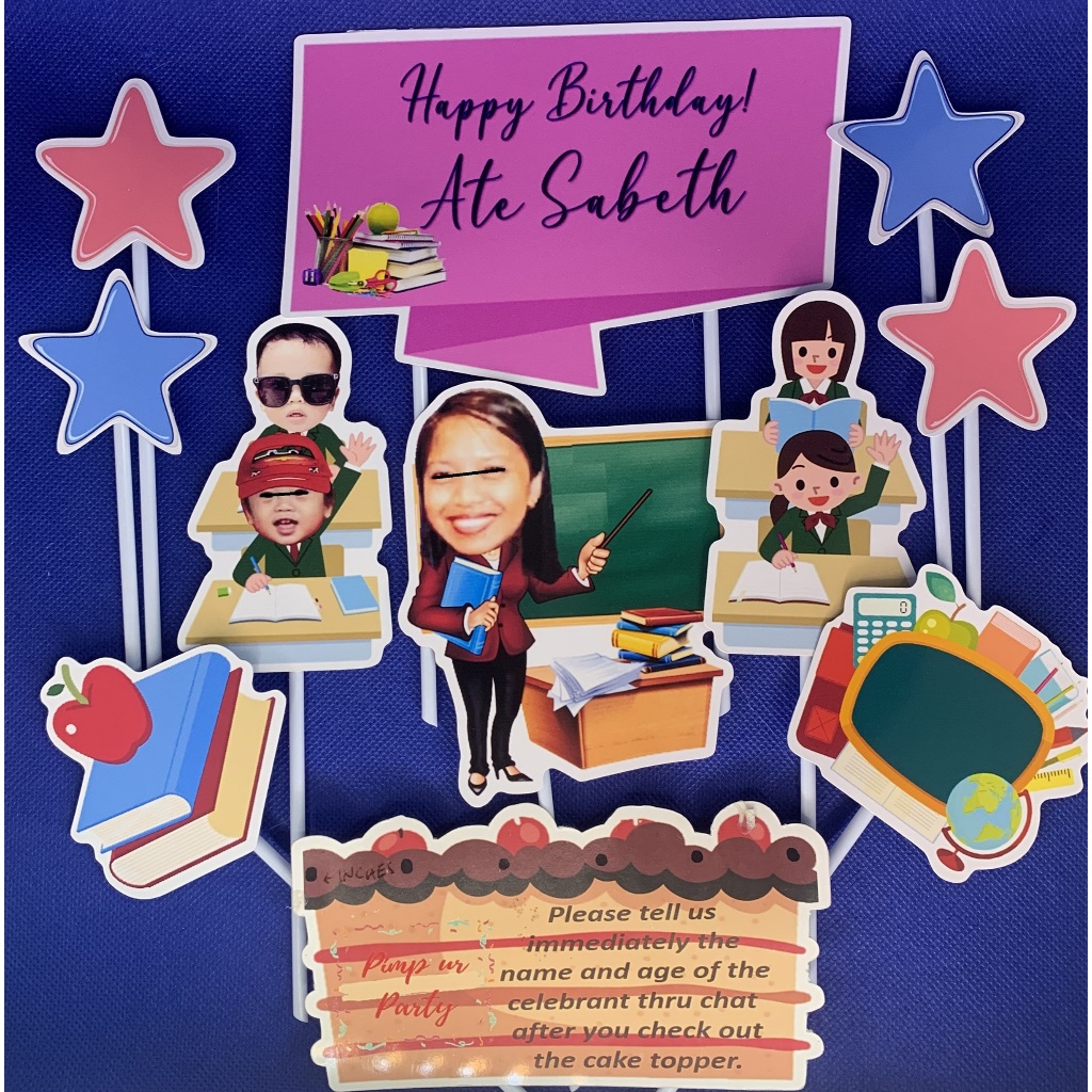 TEACHER DESIGN CAKE TOPPER with personalized name and age of the ...