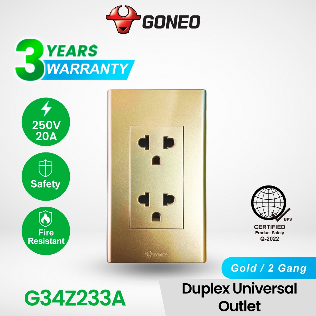 GONEO 2 Gang Duplex Universal Outlet 16A with Childproof Safety Shutter ...