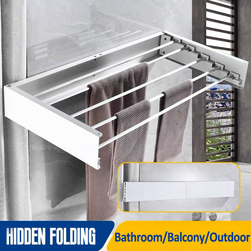 Folding Clothes Hanger Foldable Multifunction Wall Mounted Telescopic ...