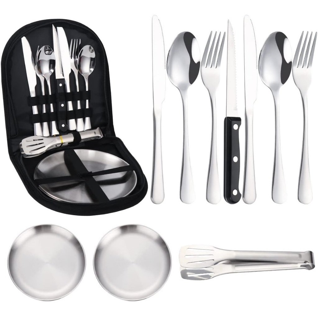 Camping Silverware Kit Cutlery Organizer Utensil Picnic Set - 10 Piece ...