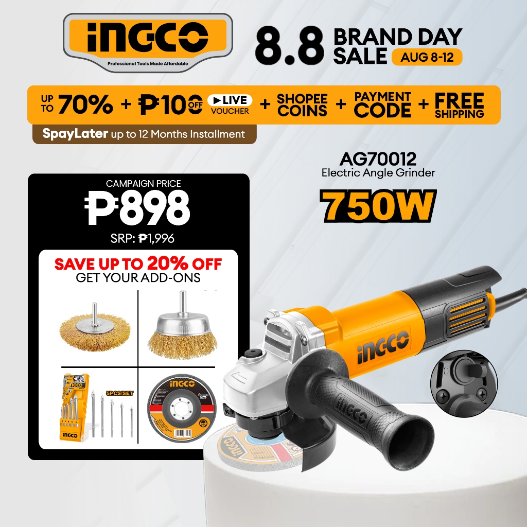 INGCO Electric Angle Grinder Cutting Machine 750W AG70012 IPT | Shopee ...
