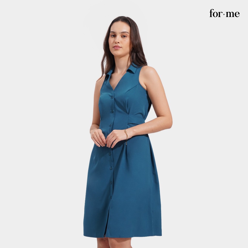 ForMe Sleeveless Collared Dress For Women (Teal) | Shopee Philippines