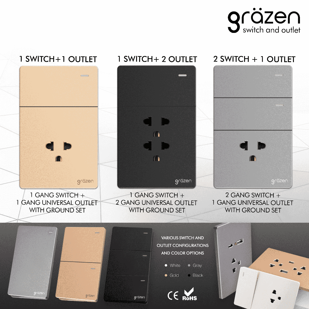 GRAZEN Switch and Outlet Combination 1 Gang 2 Gang 3 Gang Colored Gold ...