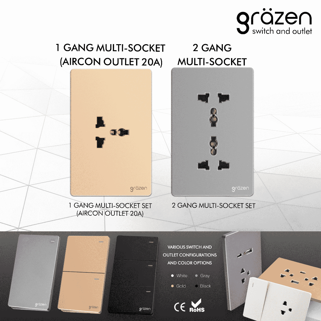 GRAZEN 1 Gang Multi Socket (Aircon Outlet 20A) 2 Gang Mutli Socket (15A ...