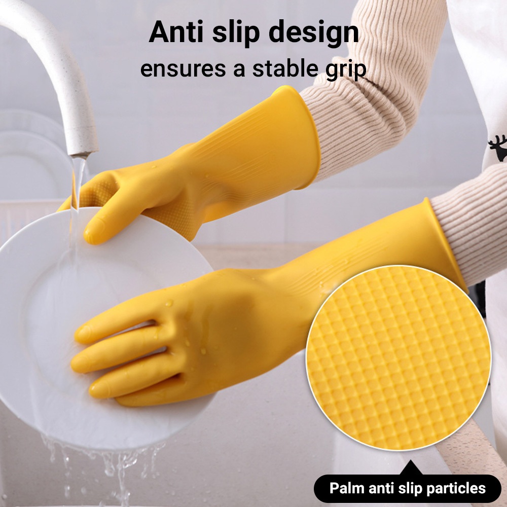 Thick rubber latex household cleaning gloves | Reusable long-sleeved ...
