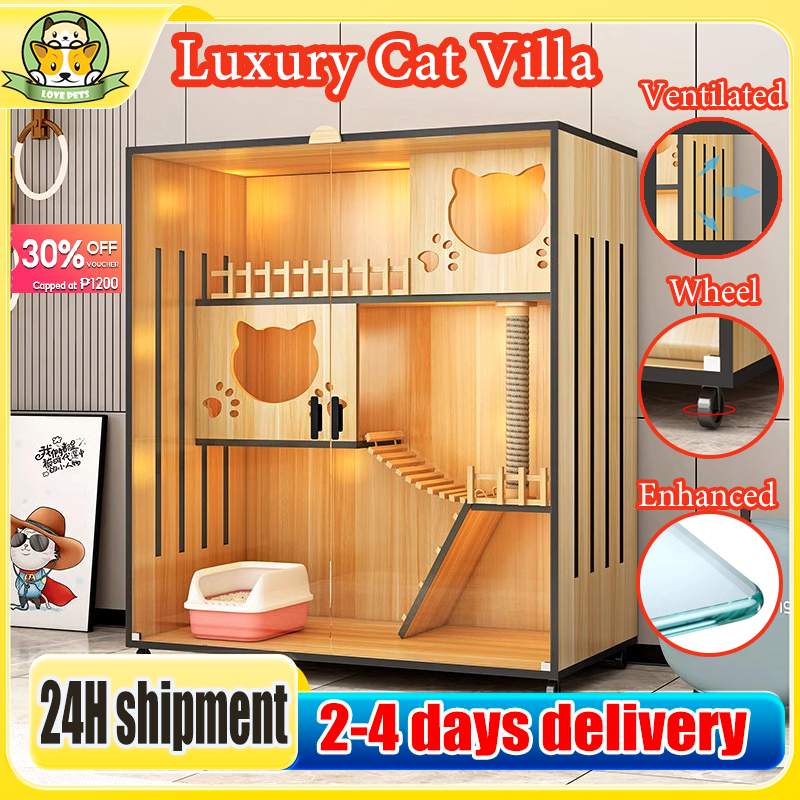Cat Cage Cat Villa Solid Wooden Large Display Cabinet Wooden Luxury Cat ...