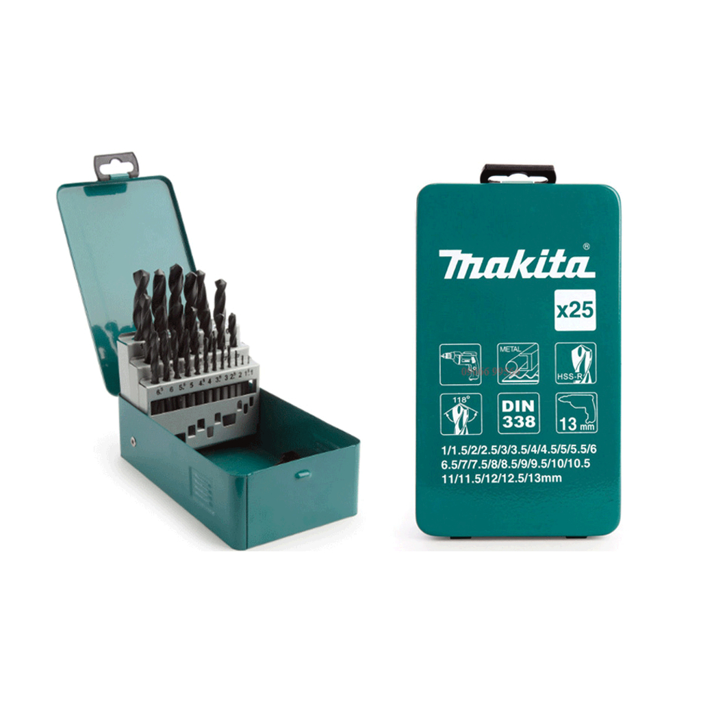 Makita 25PCS HSS-R Metal Drill Bit Set 1mm-13mm Metalworking Twist Drilling Bit D-54097 -TFM ...