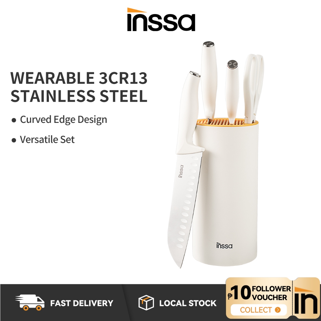 INSSA Knife Set 5 Pieces Stainless Steel Blade Knife Block Storage ...