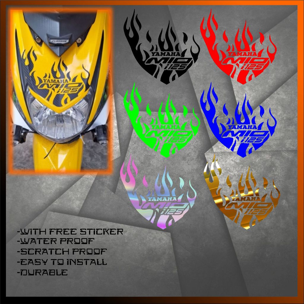 Yamaha MIO i125 Front Panel Cutout Sticker Flame Design actual size ...
