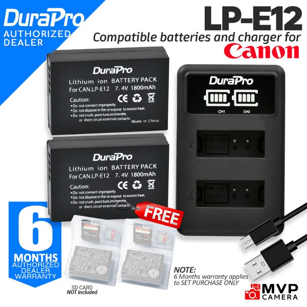 DURAPRO LPE12 LP-E12 1800mah Battery Charger Canon EOSM EOS M M10 M2 ...