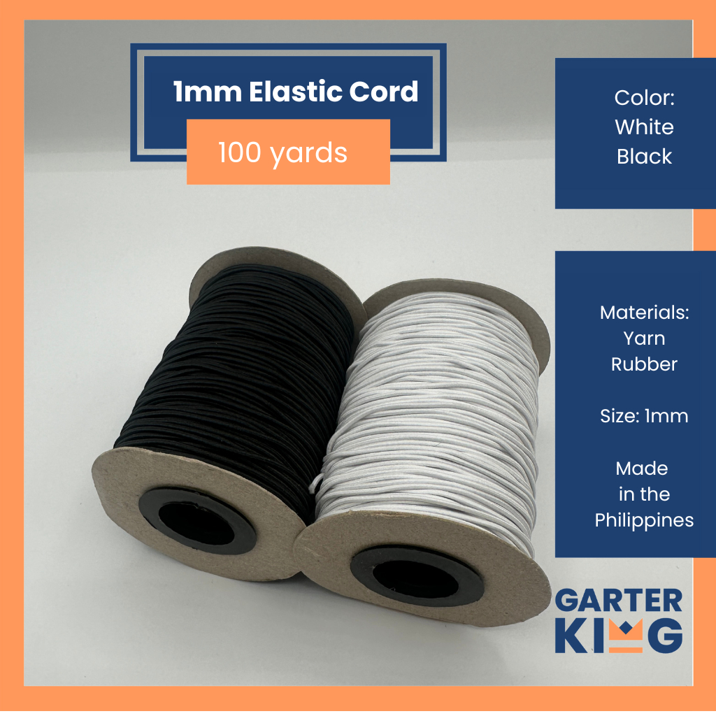 1mm ELASTIC CORD (90-100 yards per roll) BLACK AND WHITE GARMENTS, DIY ...