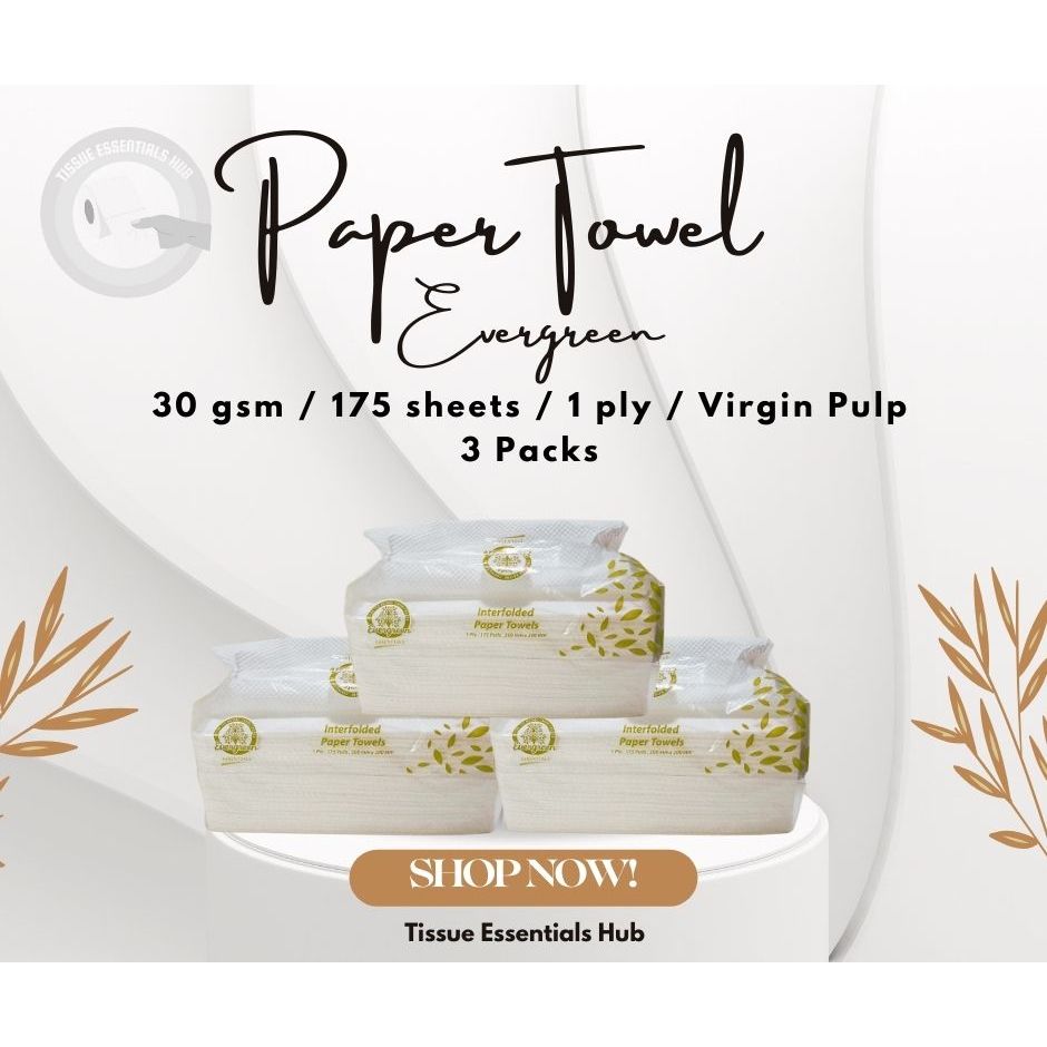 Evergreen Interfolded Paper Towel Virgin Pulp 30 GSM 175 Sheets (Packed ...
