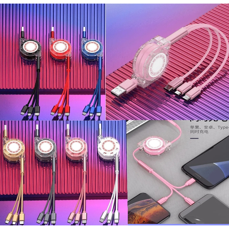 Telescopic 3 In 1 Fast Charging Cable Support For Type C Usb Micro USB ...