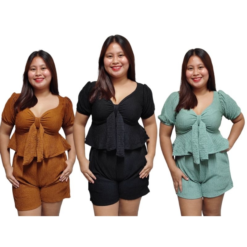 Jaja Ribbon Peplum Top and Shorts Set | Shopee Philippines