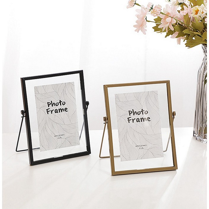 Gold Metal and Glass Photo Frame Folding Wire Desktop Picture Brass ...