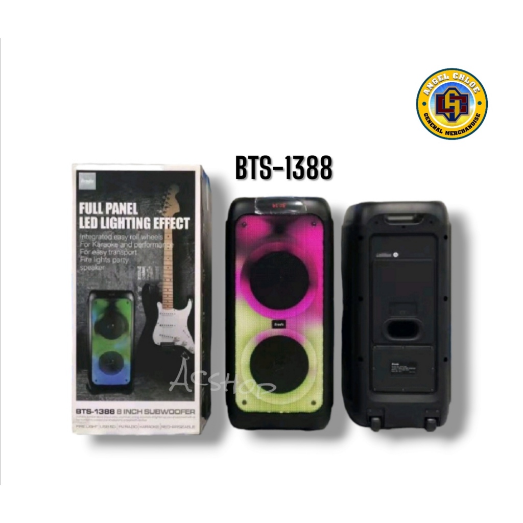BTS 1388 Wireless Dual Subwoofer Bluetooth Speaker With Wireless Mic ...