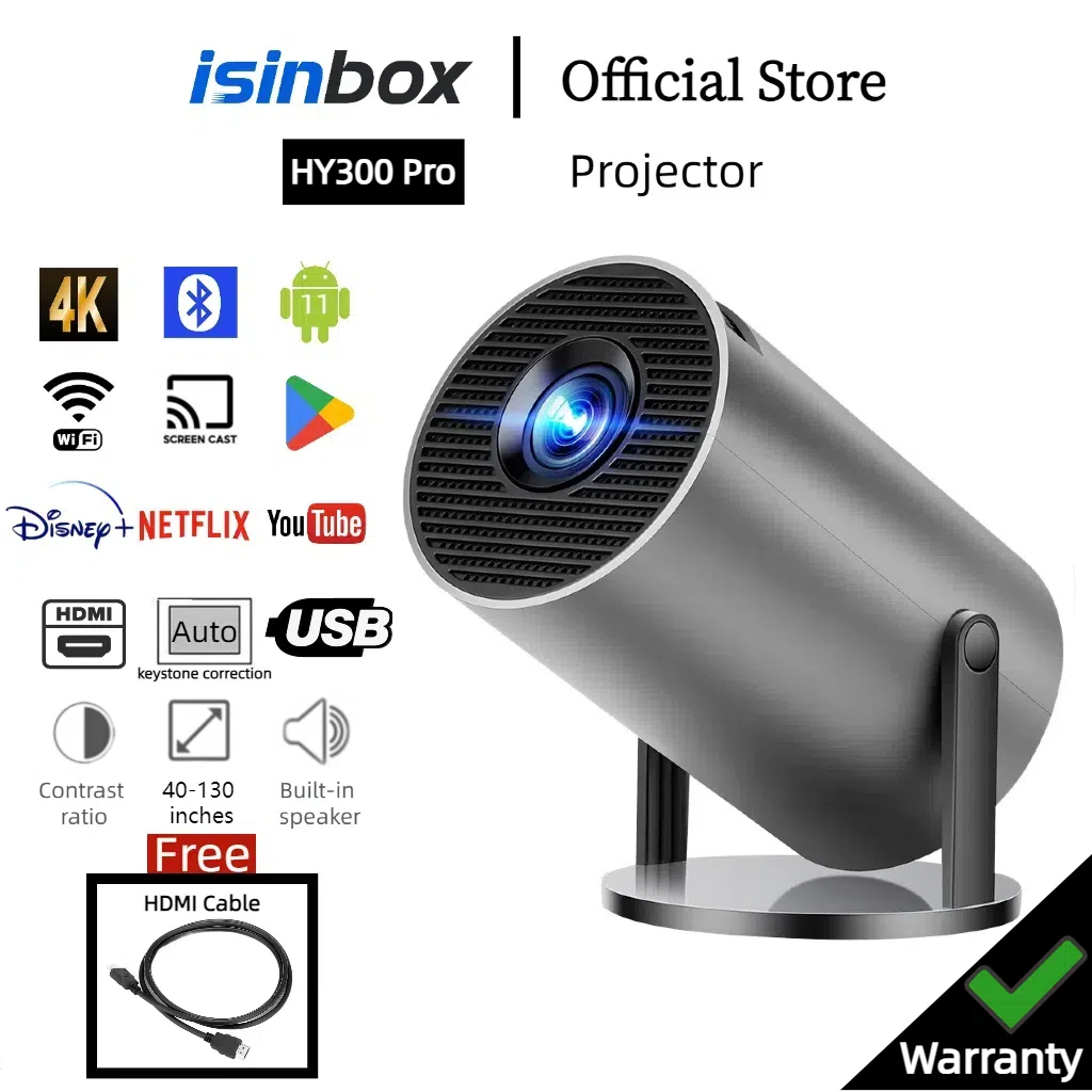 isinbox HY300 Pro Portable Projector Smart Projector 4k Wifi Bluetooth ...