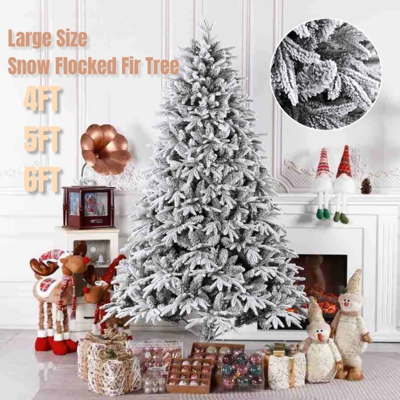 4/5/6 FT Snow Flocked Fir Christmas Tree Full Branches Automatic Set-up ...
