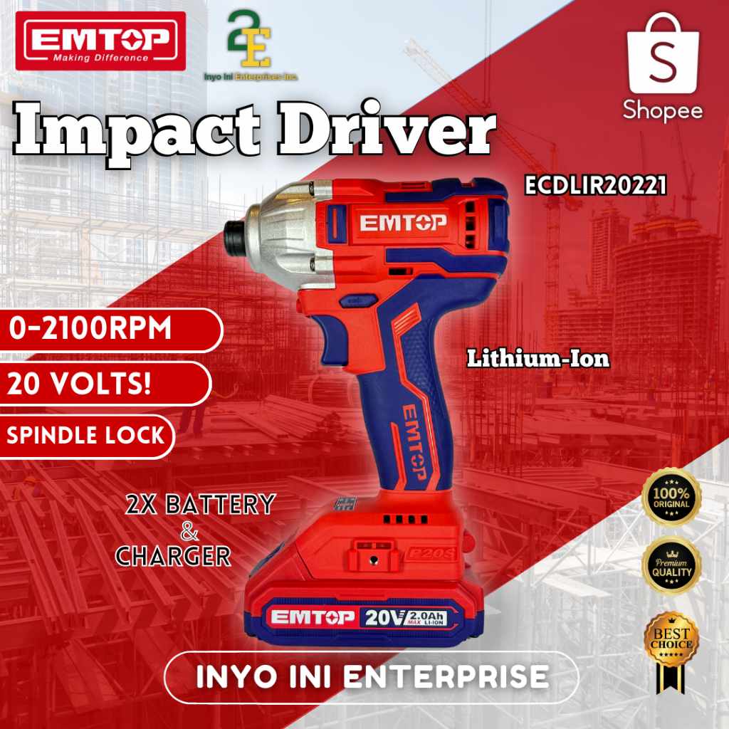 EMTOP Heavy Duty Lithium-Ion Impact Driver ECDLIR20221 (20 Volts, Shank ...