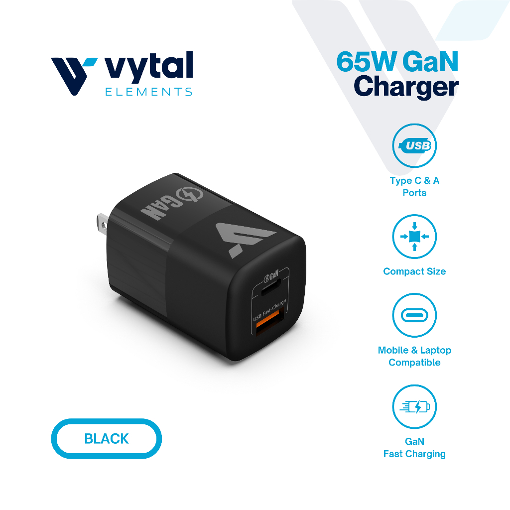 Vytal Elements Type A+C 65W GaN Charger | Shopee Philippines