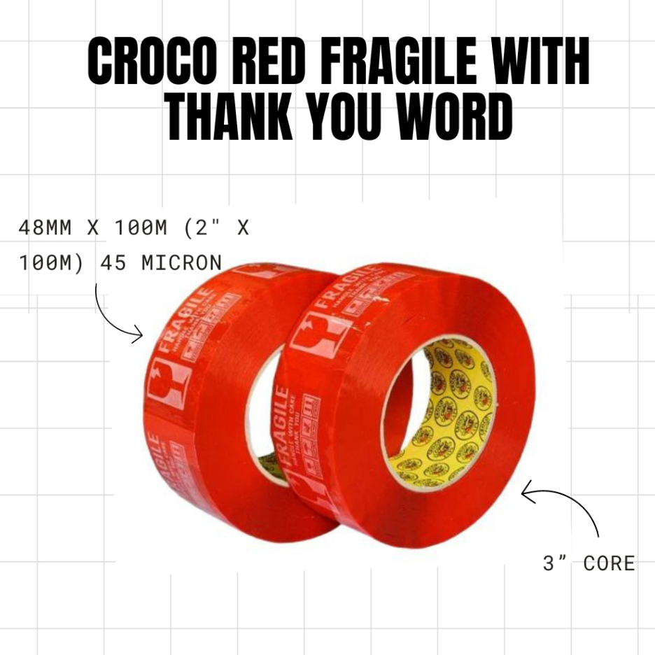 CROCO Red FRAGILE with Thank You Word 2" X 100M | Shopee Philippines