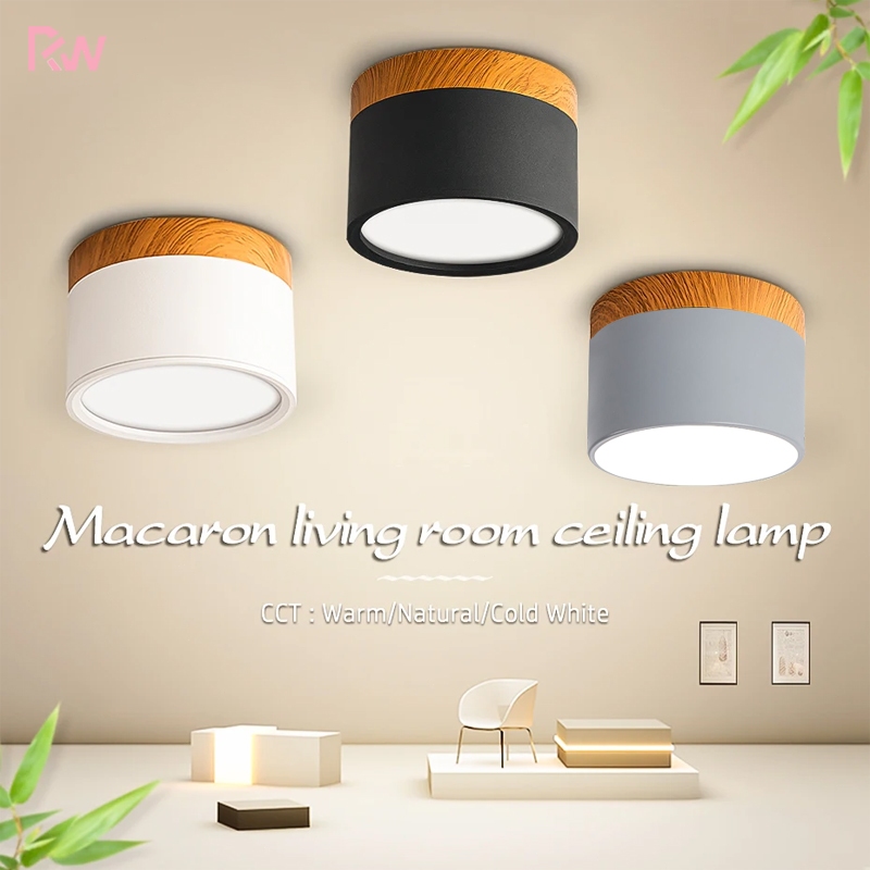 LED Ceiling Light Macaron Wood Tricolor Dimmable Ceiling Lamp Modern ...
