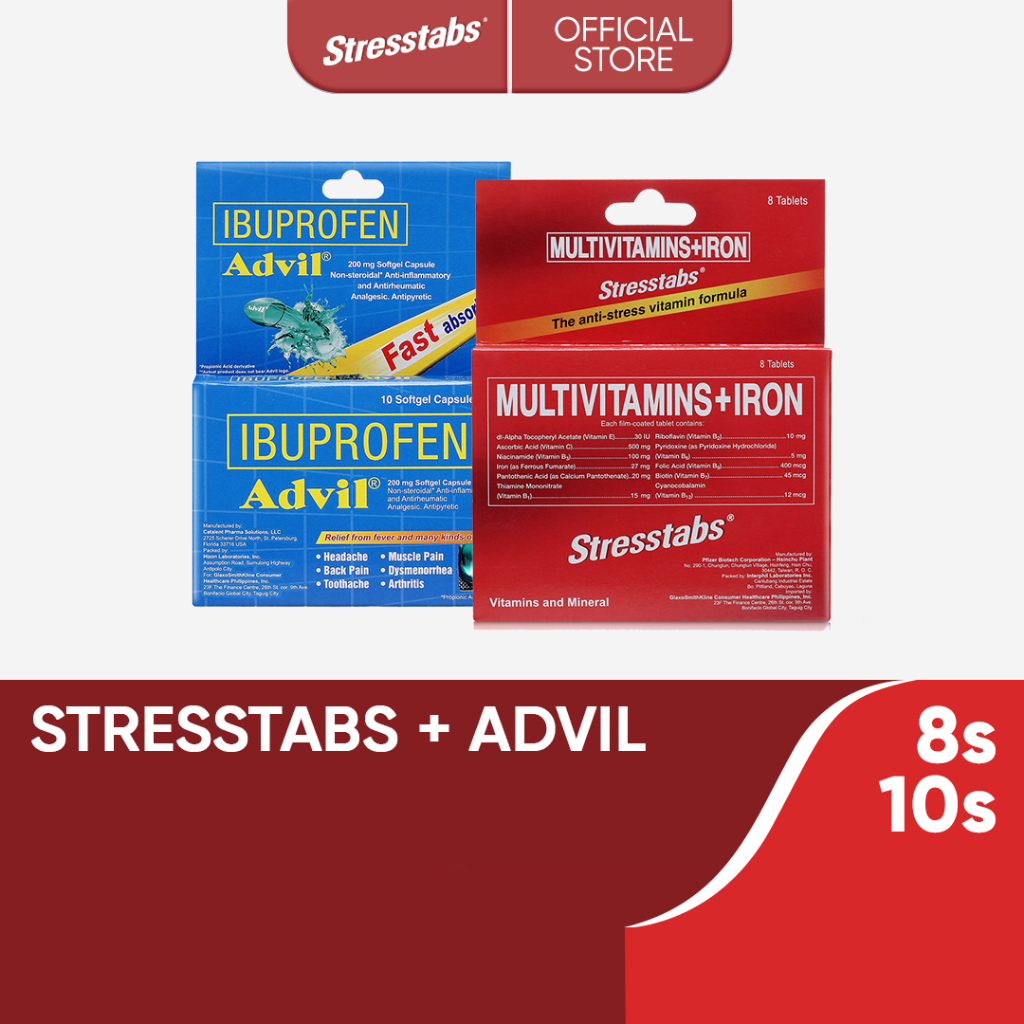 Advil Ibuprofen 10s For Pain & Fever Relief Stresstabs 8s Multivitamins ...