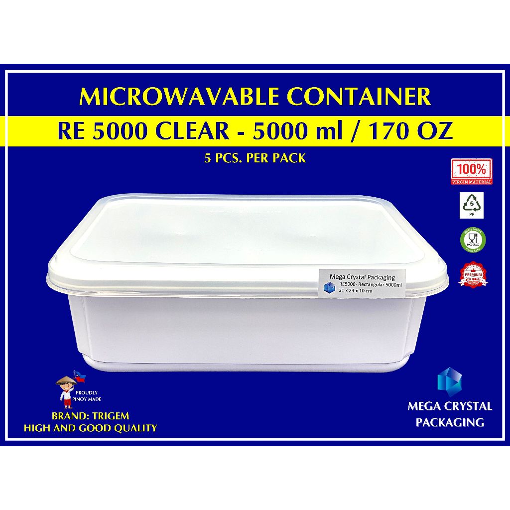 [ 5 / 10 Pcs ] Microwavable Container RE 5000 - Rectangular 5000 ml ...