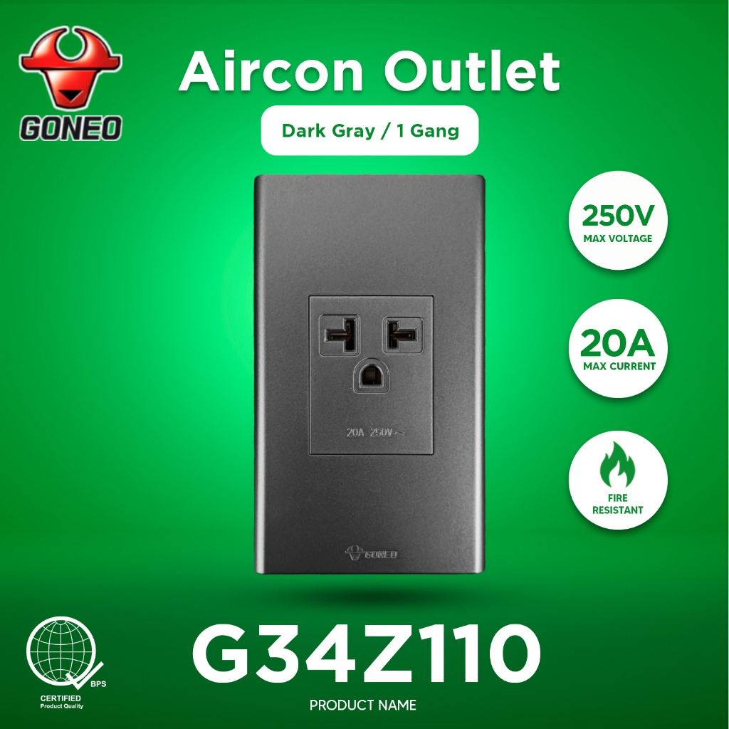 GONEO 1 Gang Aircon Outlet with Childproof Safety Shutter G34Z110 Grey ...