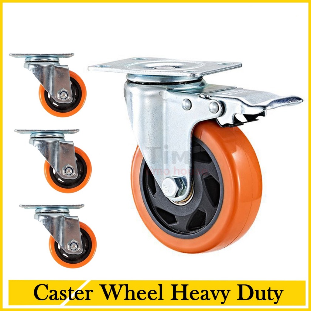 Caster Wheel Heavy Duty Trolley Wheel Swivel Lock Caster Push Cart Wheel Orange 3/4/5 inch ...