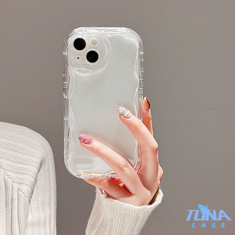 Case For iPhone Transparent Cream Curve Phone 15 14 13 12 Mini 11 Pro ...