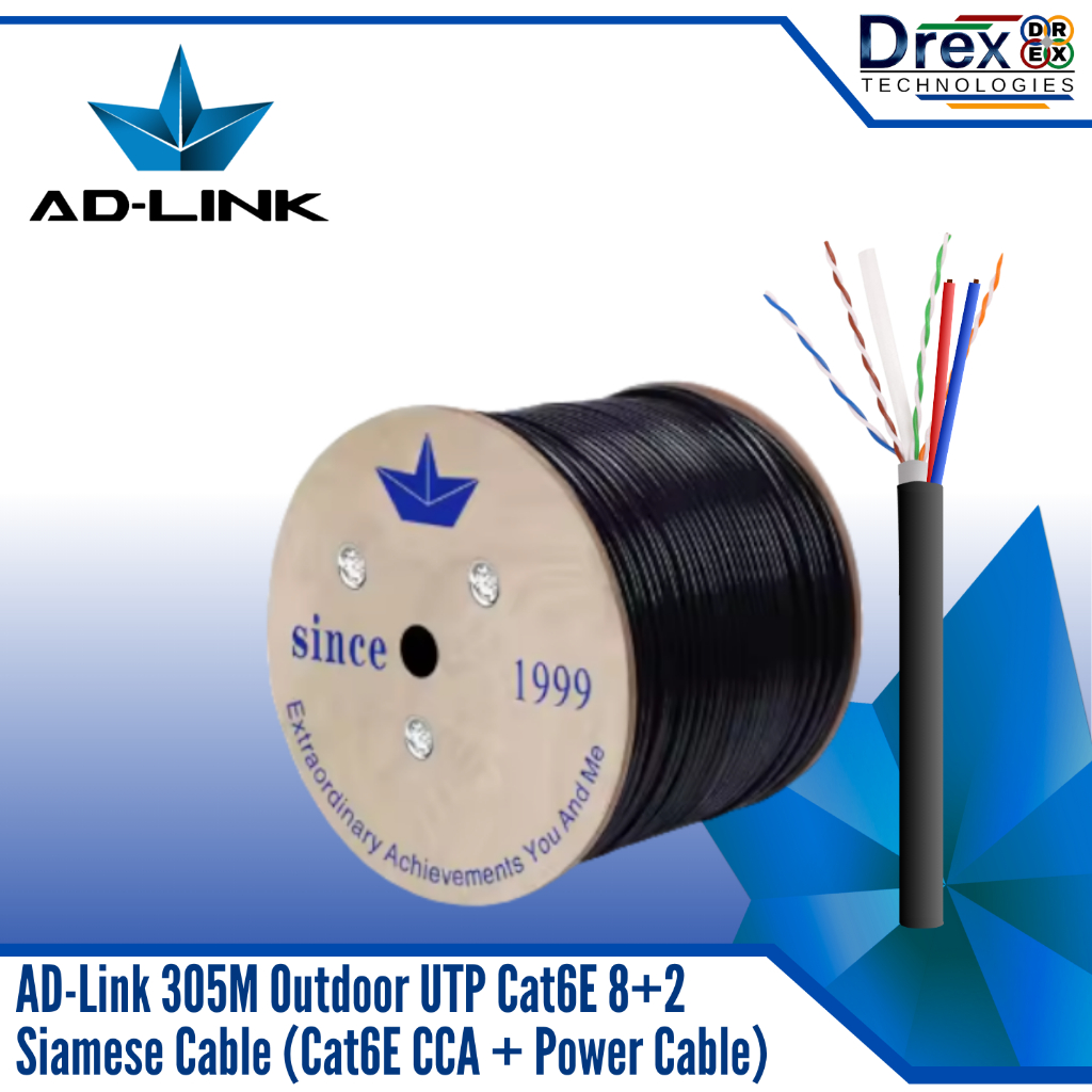 AD-Link 305M Outdoor UTP Cat6E 8+2 Siamese Cable (Cat6E CCA + Power ...