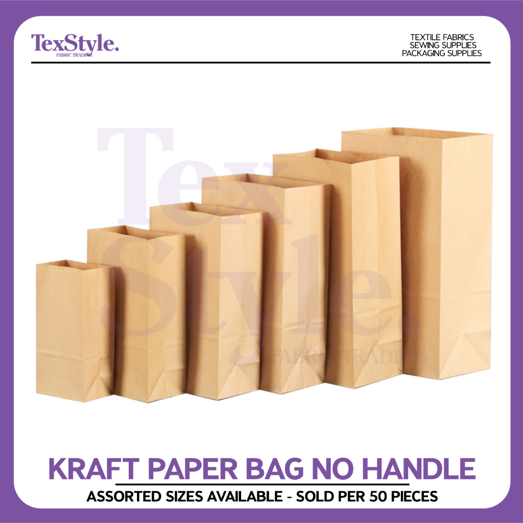 TEXSTYLE (50pcs Per Pack) Premium Brown Kraft Paper Bag No Handle Brown ...