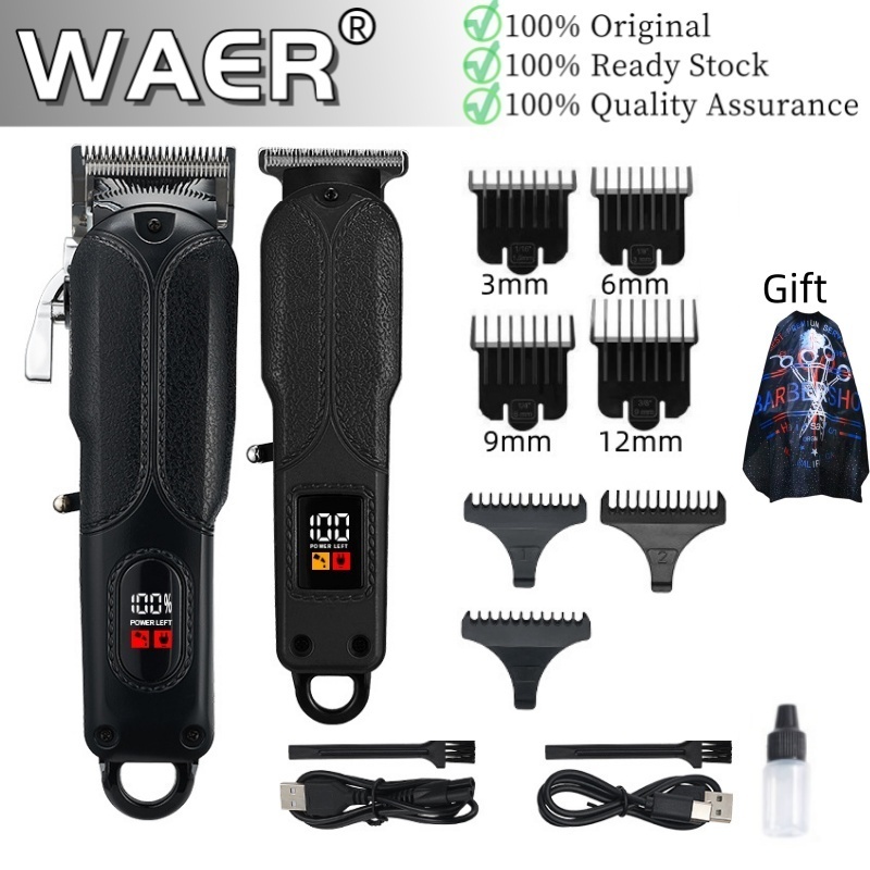 WAER Men's Hair Clipper Haircut Razor Rechargeable Cordless LCD Monitor ...
